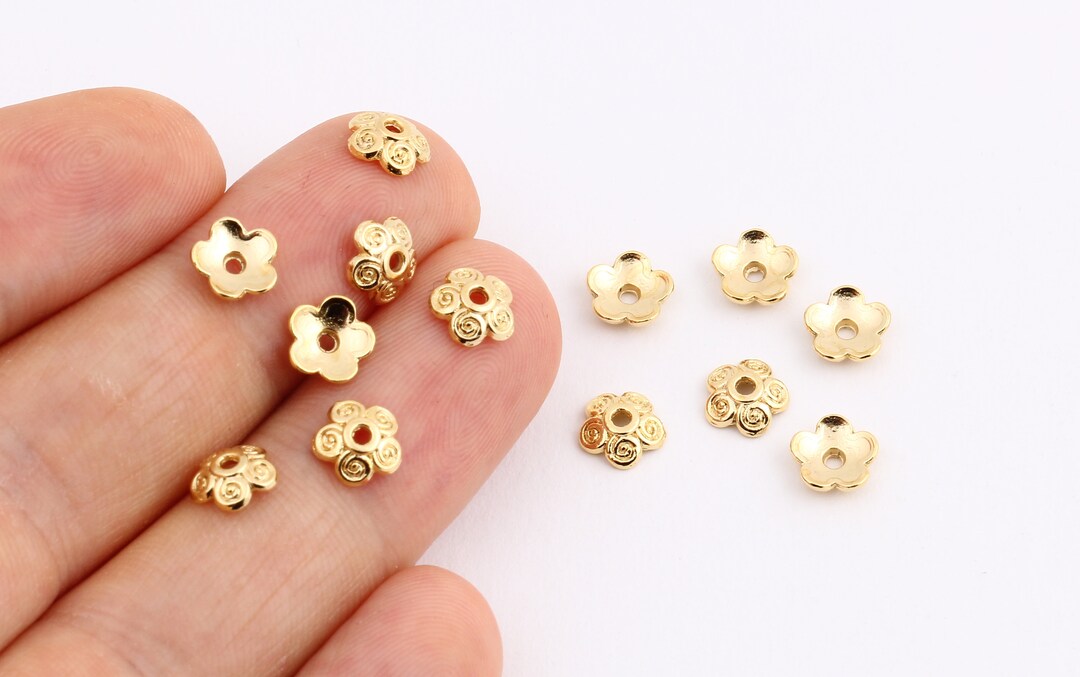 25 Pcs 6.5mm 24k Shiny Gold Bead Caps , Bead Caps , End Caps, Flower ...
