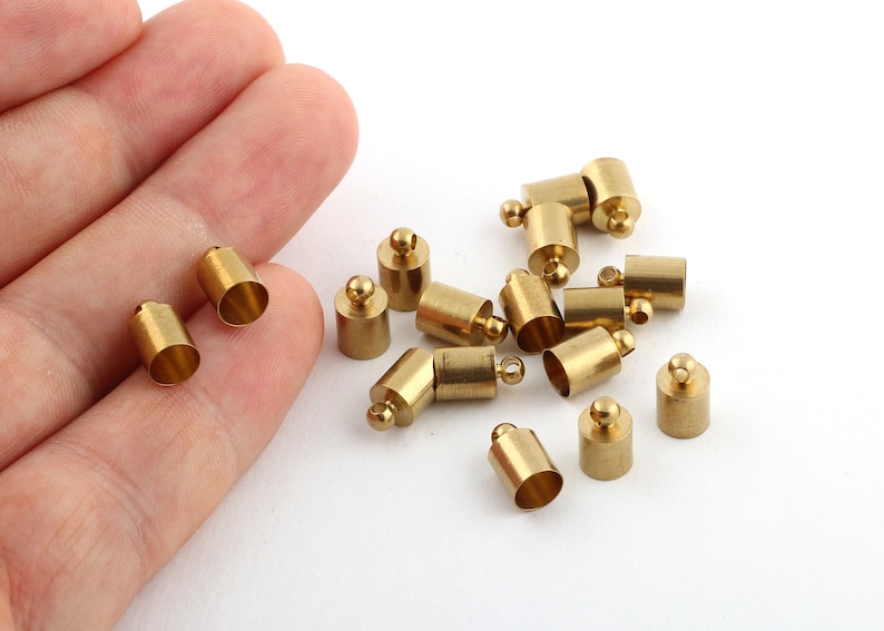 12 Pcs 6x10mm Raw Brass End Cap , Solid Brass End Cap , Cord End , Tube ...