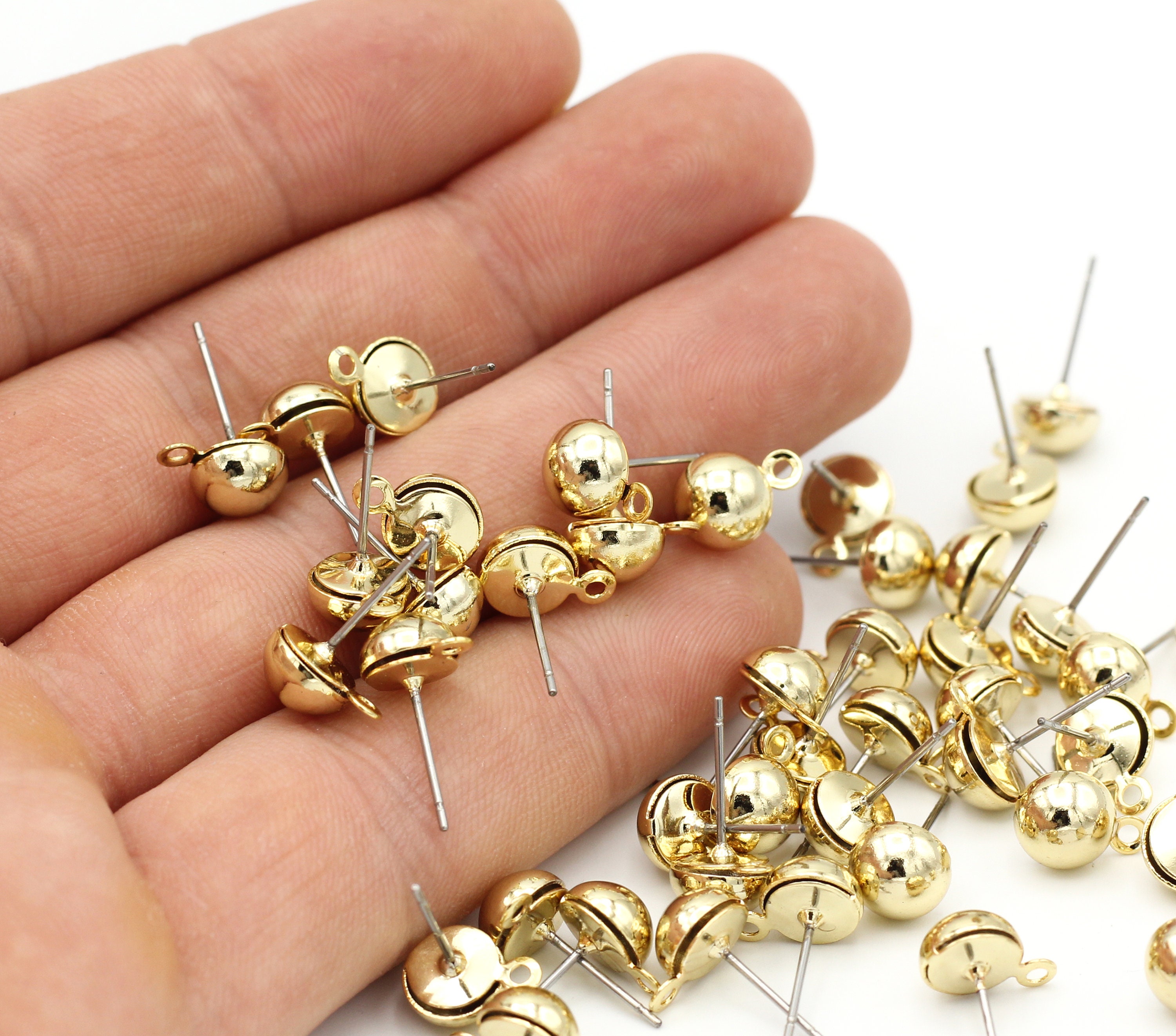 5 Pairs Stainless Steel Earring Posts 24k Gold Ball Ear Pad - Etsy