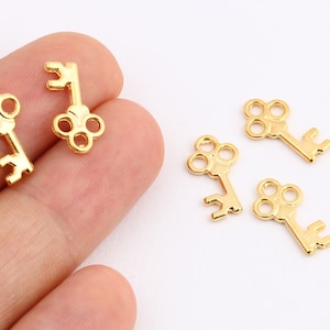 Gold Tiny Key , 10 Pcs 24k Shiny Gold Plated Key Charms , Key Pendant ...