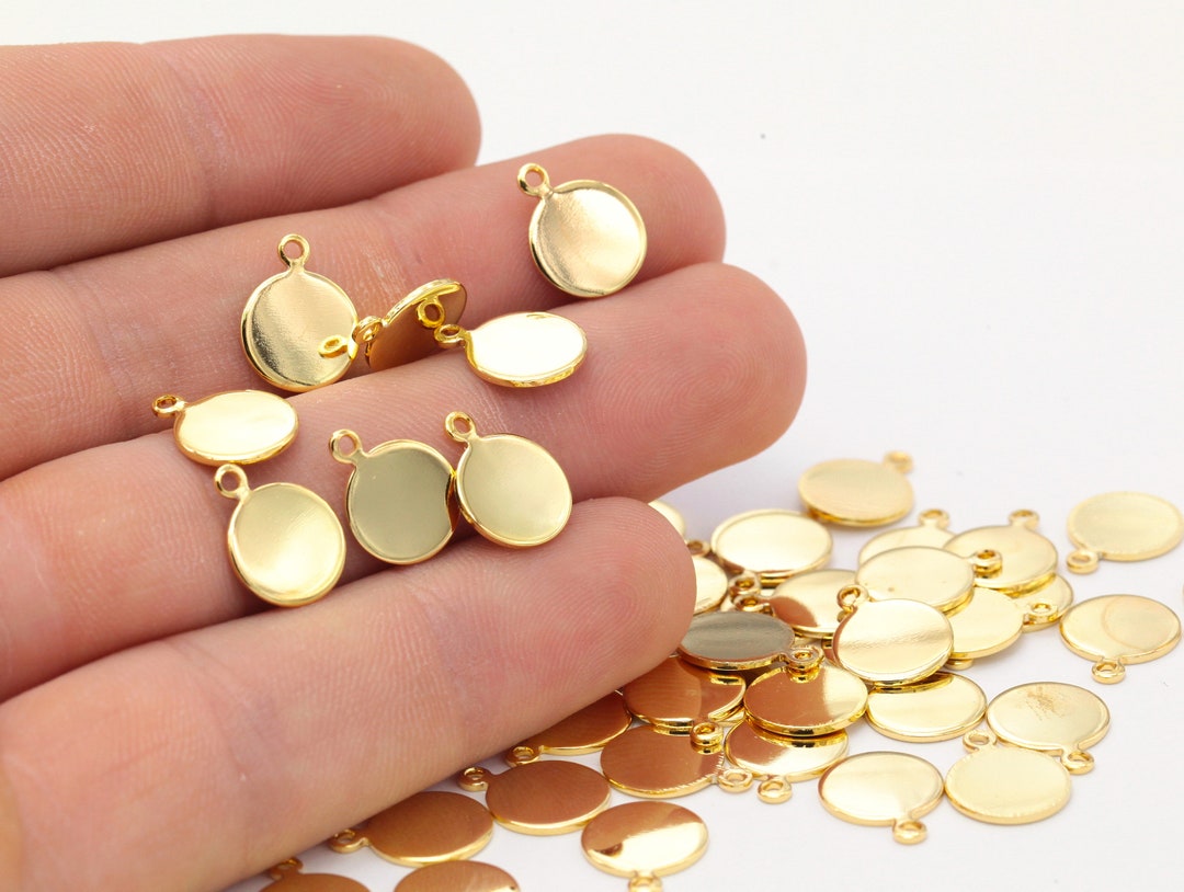 5 Pcs 10mm 24k Gold Plated Round Charms , Round Disc - Gold Plated ...