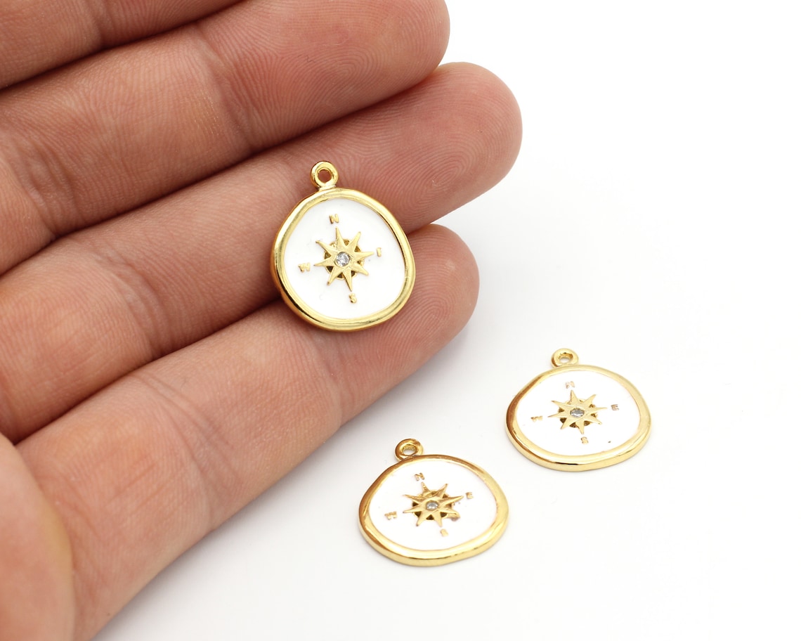 Compass Charms , 1 Pcs 24k Gold Plated Charms ,colorful Compass Pendant ...