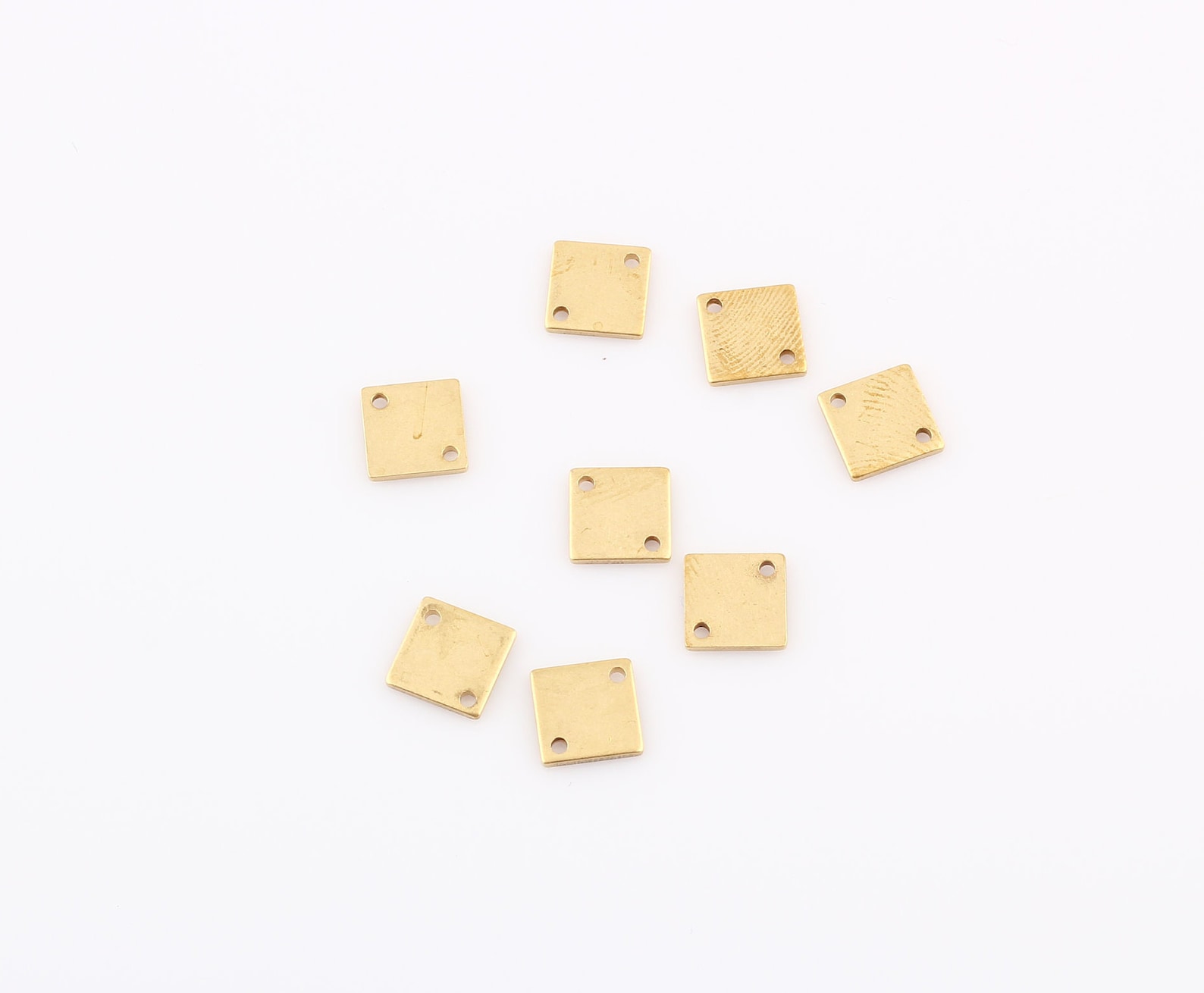 Brass Square Charm, 20 Raw Brass Square Charms, 2 With 2 Holes 8 Mm,ds ...