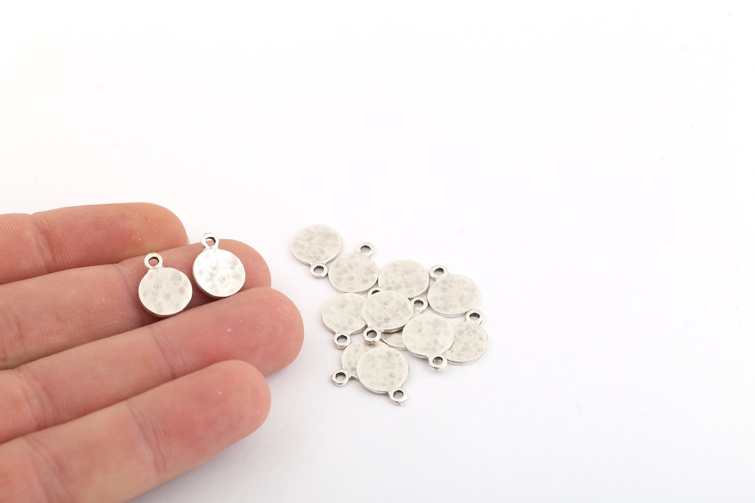 6 Pcs 10mm Antique Silver Round Charms, Hammered Round Earring, Coins ...
