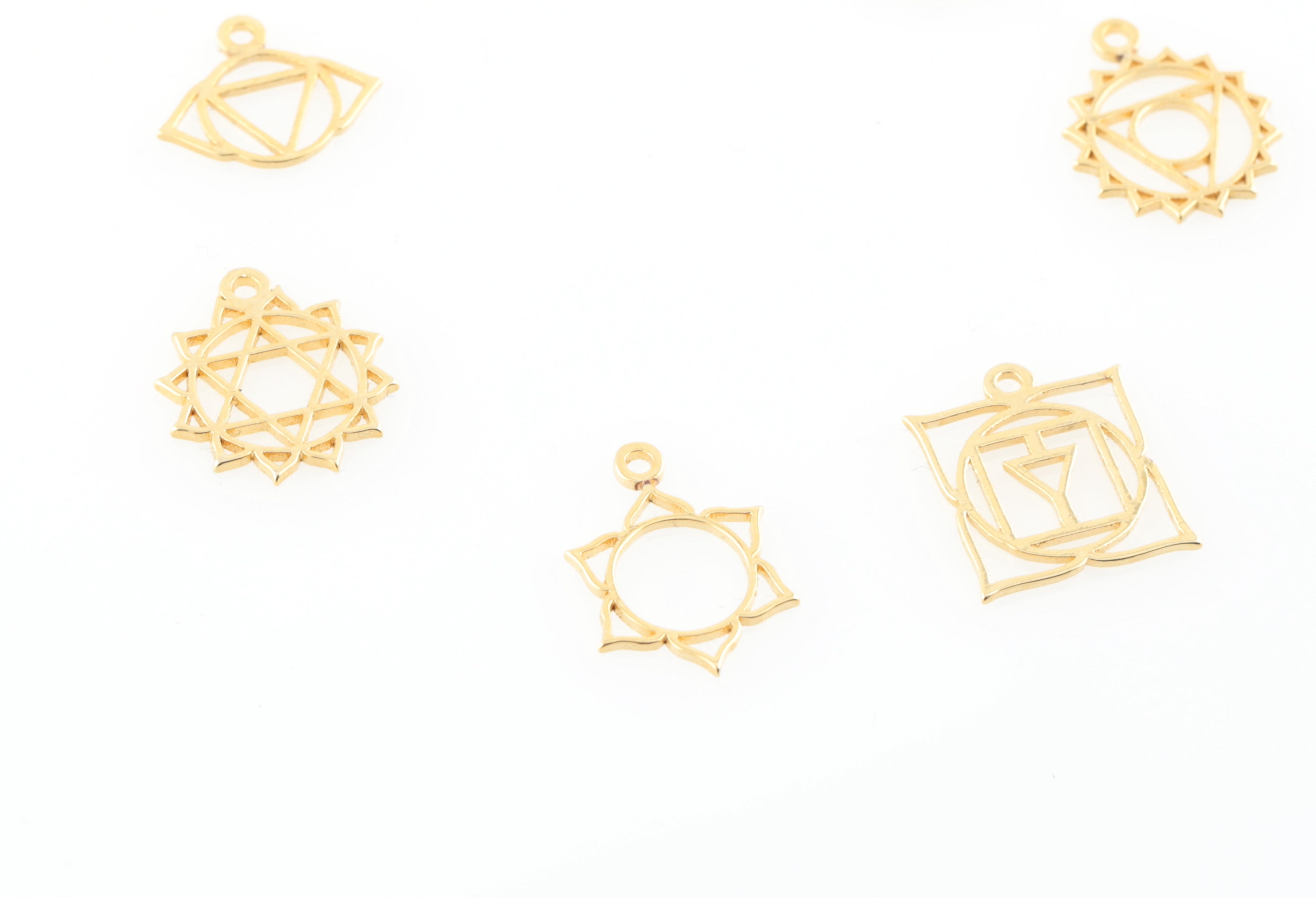 7 Chakra Charm Set Symbol, Gold Plated Yoga Pendant, Energy Wheel Charm ...