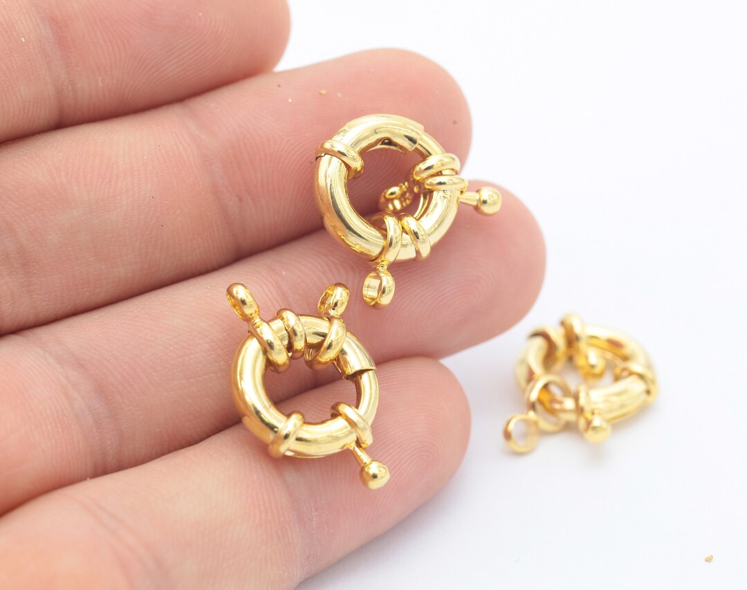 15mm 24k Shiny Gold Spring Clasp, Round Gold Clasp, Spring Clasp, High ...