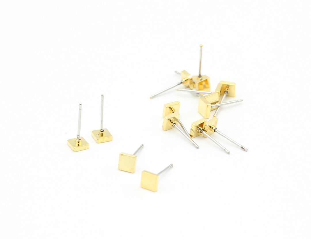 5mm 24k Shiny Gold Cube Earrings, Cube Stud Earrings, Minimalist ...