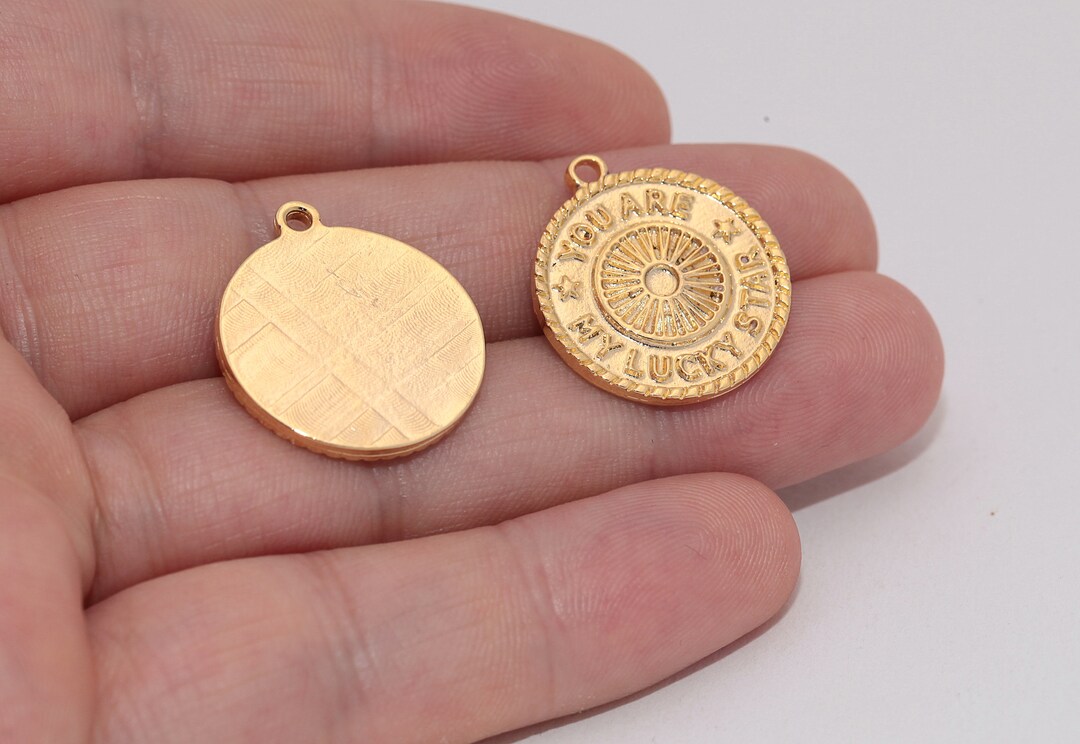 Luck Necklace Pendant, 24k Shiny Gold Plated Pendant, Medallion Pendant ...