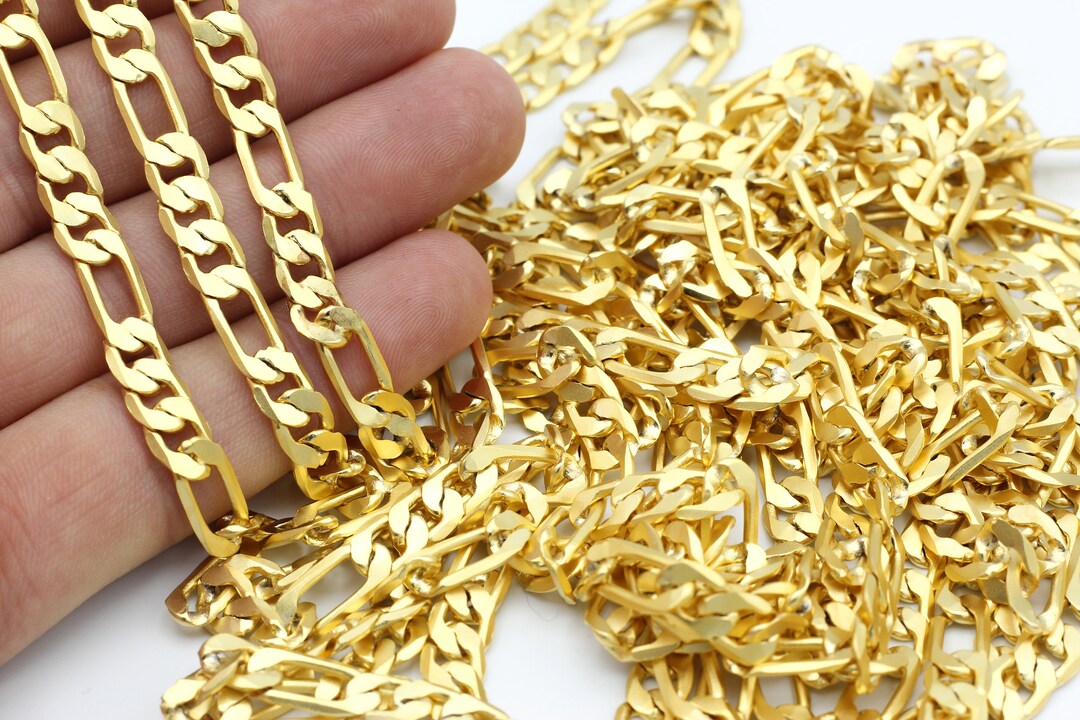 3,3 Feet 24k Matt Gold Plated Faceted Chain , Curb Chain, Faceted Curb ...