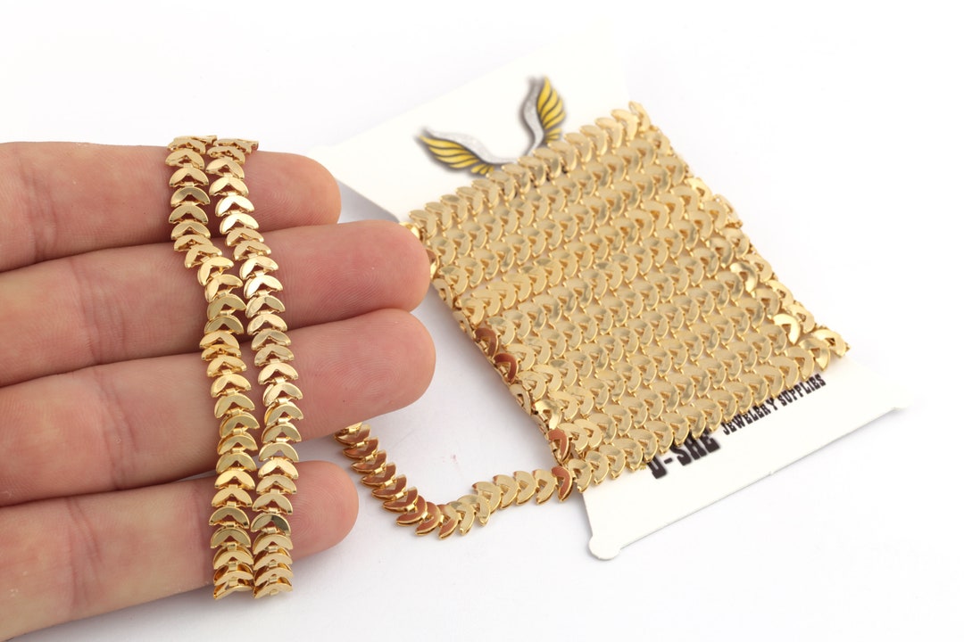 3,3 Feet 7mm Gold Tone Gold Arrow Chains , Chevron Chains, Gold Chains ...