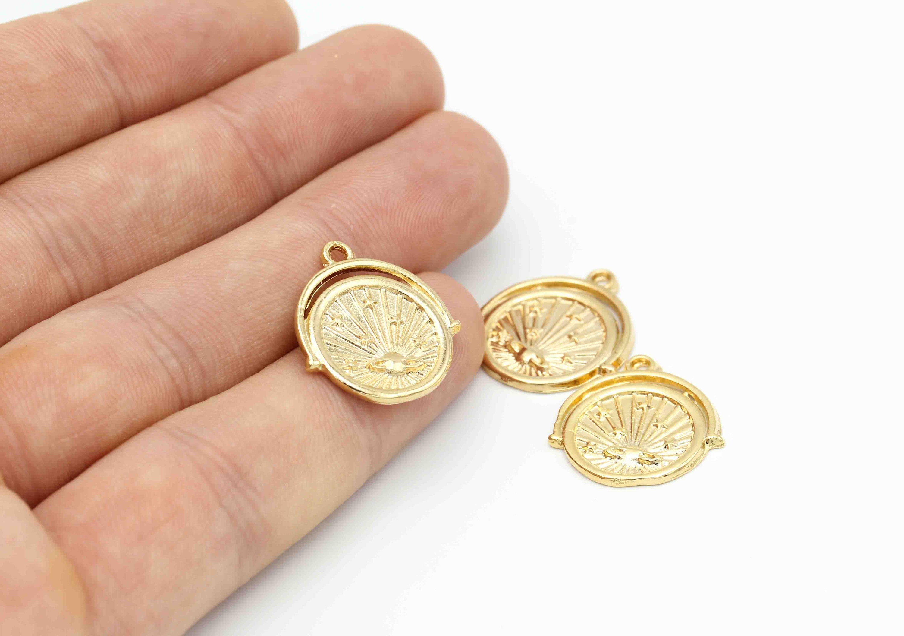24k Shiny Gold Plated Medallion Charms , Anthem Charms, Medallion ...