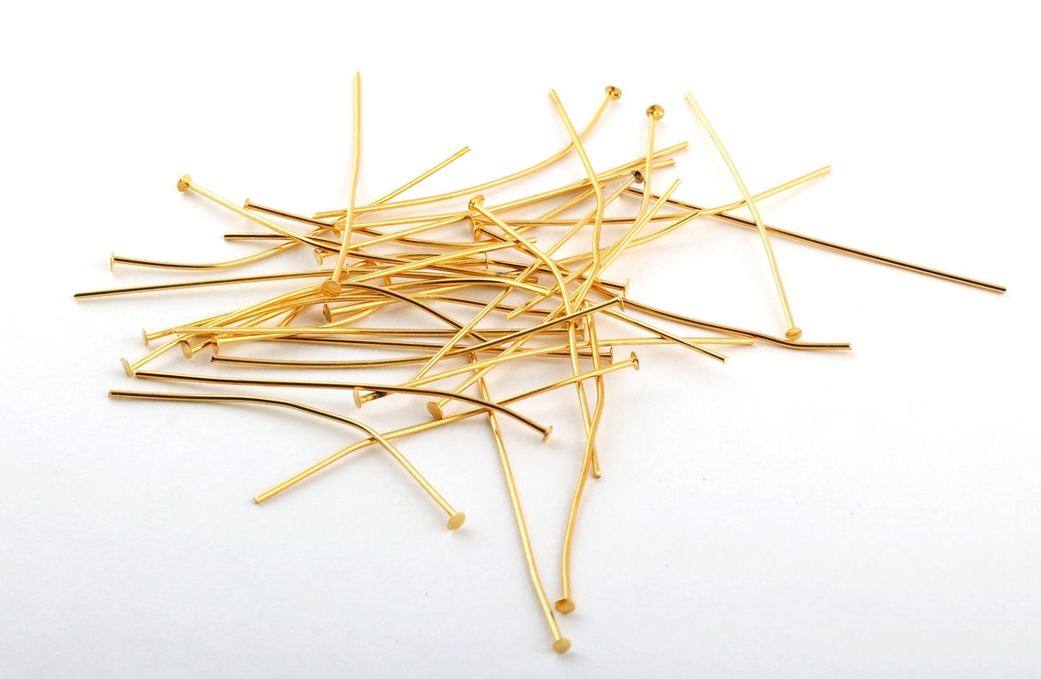 25 Pcs 090x50 Mm 24k Shine Gold Plated Head Pin Head Pin - Etsy