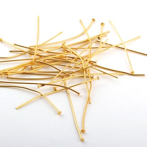 25 Pcs 0,90x50 Mm 24k Shine Gold Plated Head Pin , Head Pin , Gold ...