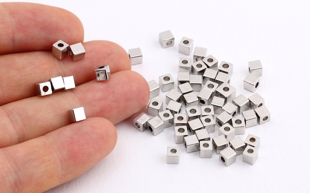 10 Pcs Silver Plated Cube Beads,square Tubes, Tube Beads, Rectangle ...