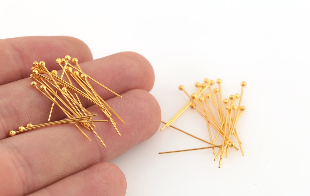 12 Pcs 0.50x25mm 24k Shiny Gold Plated, Ball Head Pin Shiny Gold Plated ...