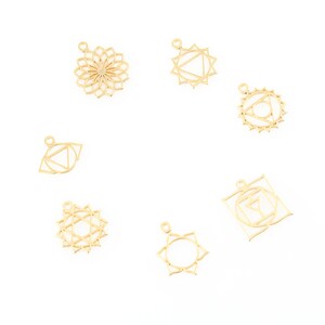 7 Chakra Charm Set Symbol, Gold Plated Yoga Pendant, Energy Wheel Charm ...