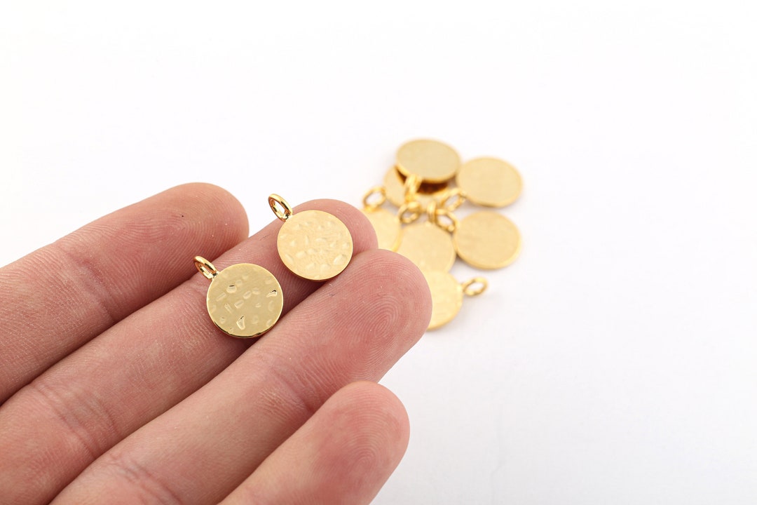 12x17mm 24k Shiny Gold Plated Hammered Disc, Circle Disk, Hammered ...