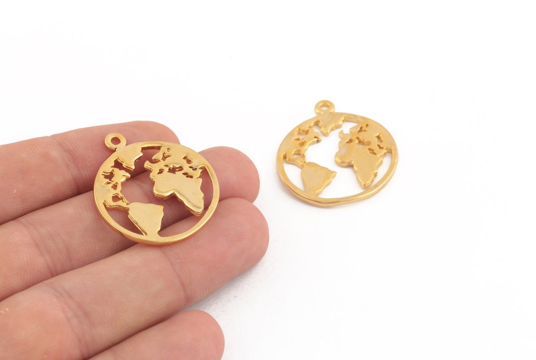 30x34mm 24k Shiny Gold World Map Pendant,earth Pendant, World Map ...