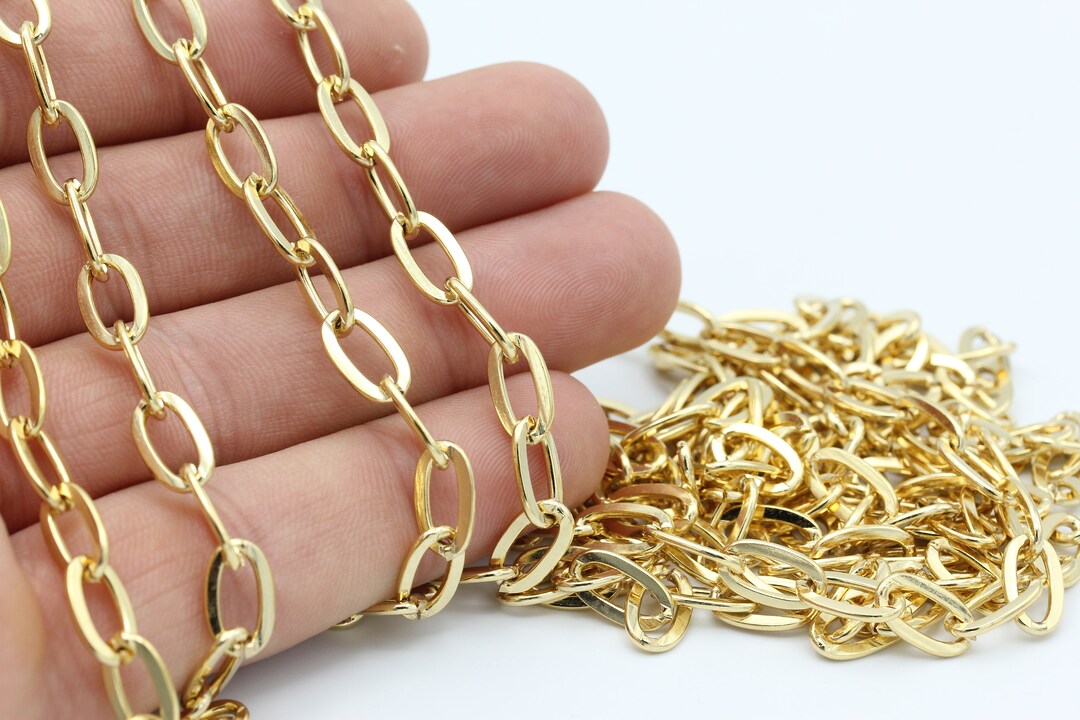 6x11mm Shiny Gold Plated Oval Chains, Gold Oval Chains, Oval Rolo ...