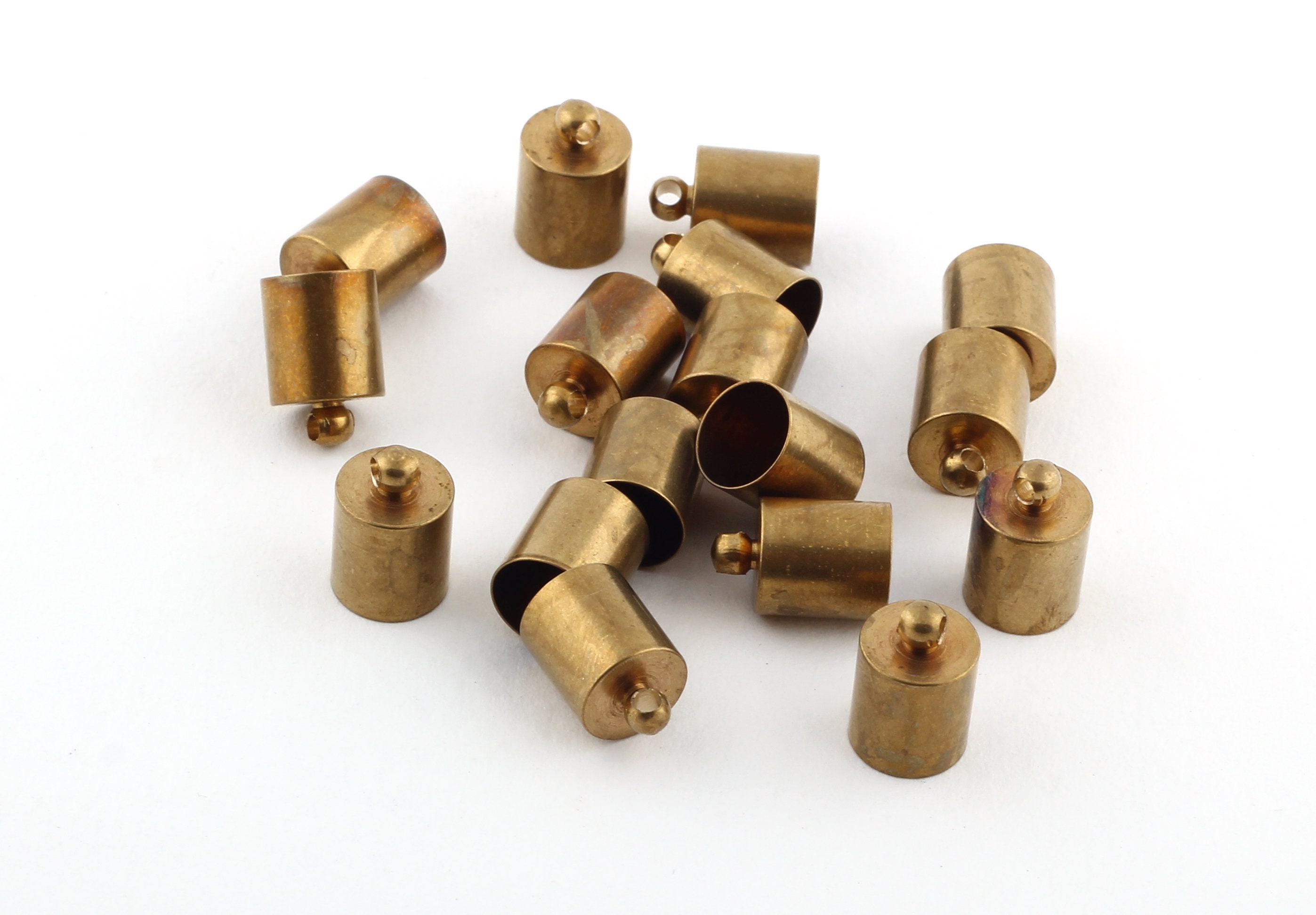 12 Pcs 8x12mm Raw Brass End Cap , Solid Brass End Cap , Cord End , Tube ...