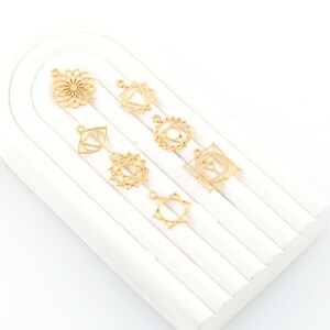 7 Chakra Charm Set Symbol, Gold Plated Yoga Pendant, Energy Wheel Charm ...