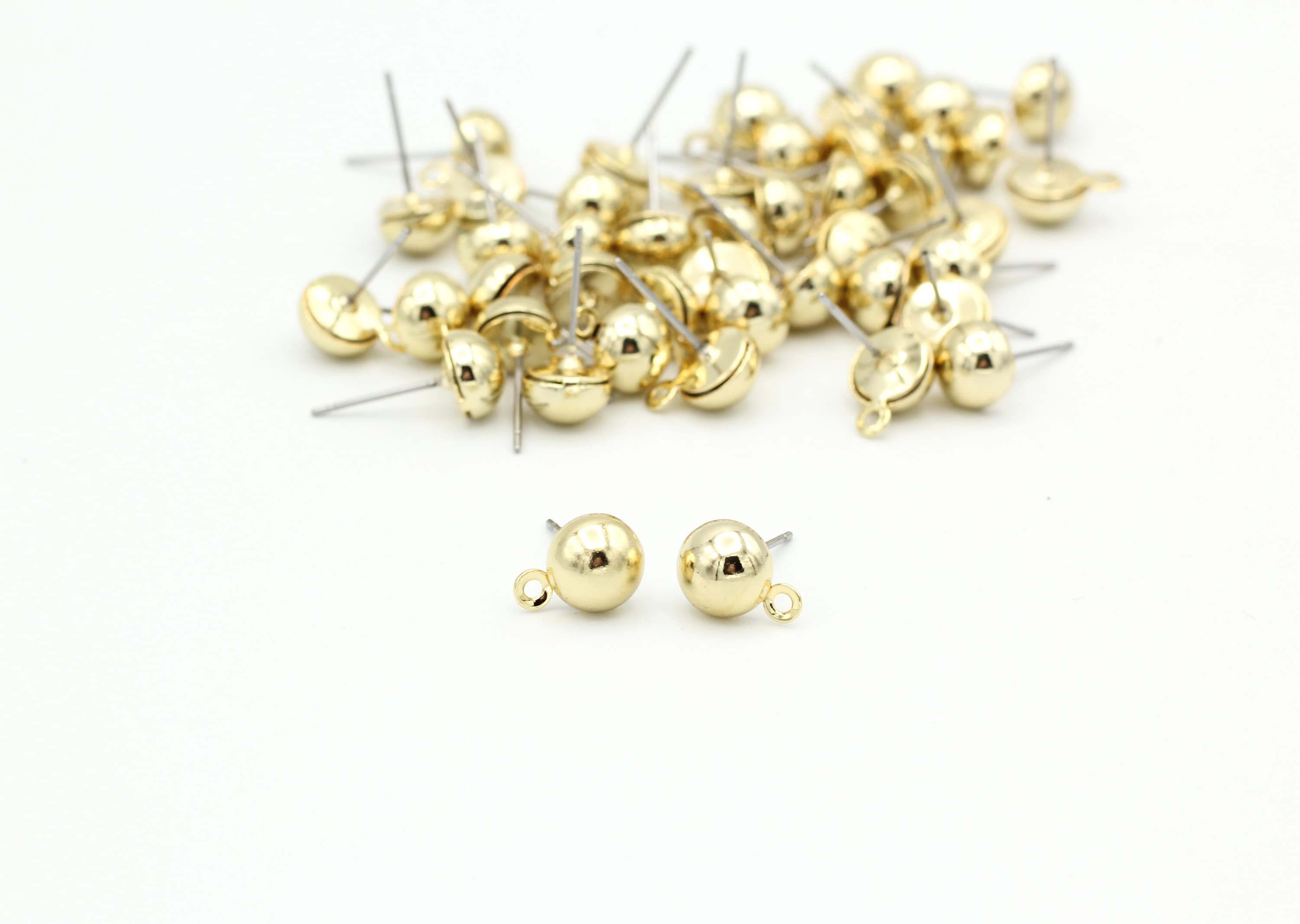5 Pairs Stainless Steel Earring Posts, 24k Gold Ball Ear Pad, Gold ...
