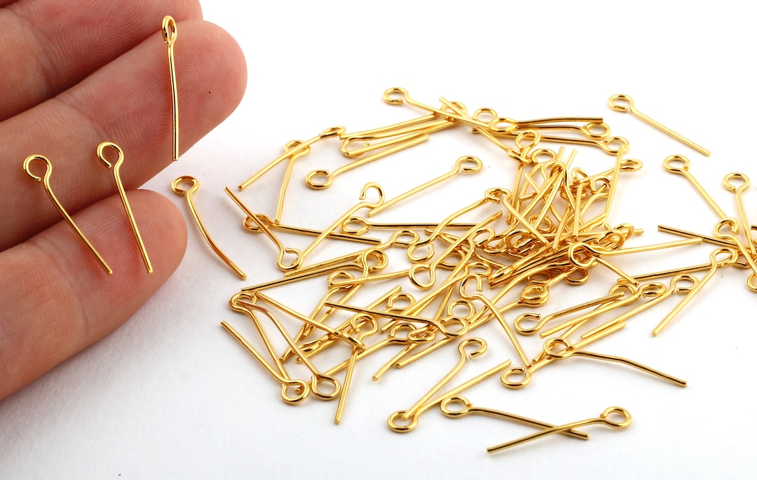 35 pcs 0, 80x20mm Eye pins 24k brillant or plaqué, or plaqué oeil pin ...