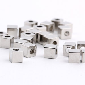 10 Pcs Silver Plated Cube Beads,square Tubes, Tube Beads, Rectangle ...