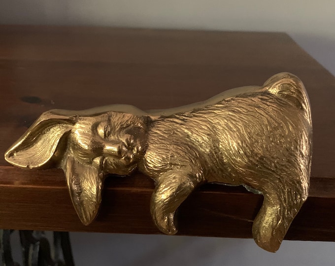 Vintage Solid Brass Sleeping Bunny Rabbit Mantle/shelf Sitter Statue ...