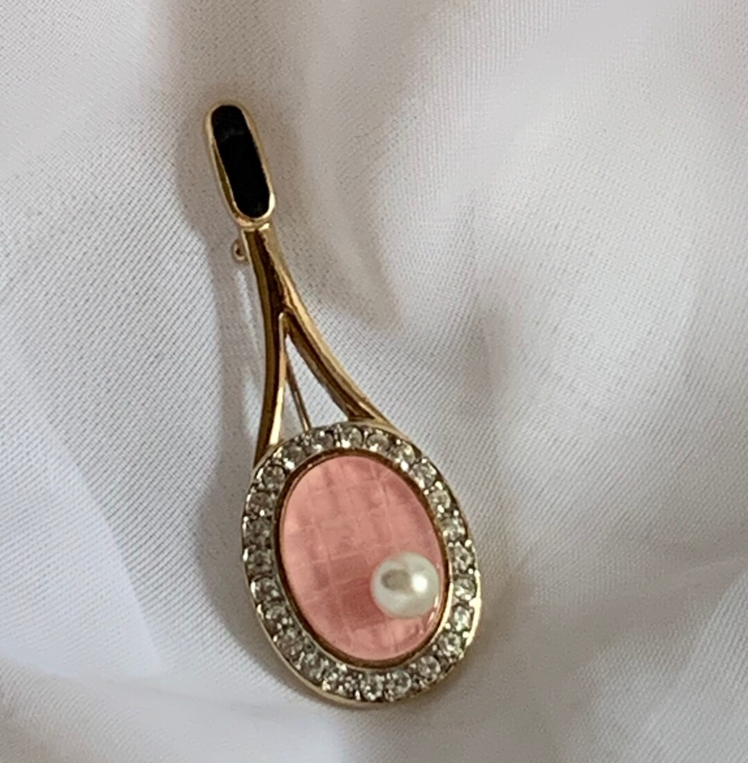 Vintage BUTLER Signed Tennis Racket, and Ball Pink Glass Faux Pearl ...