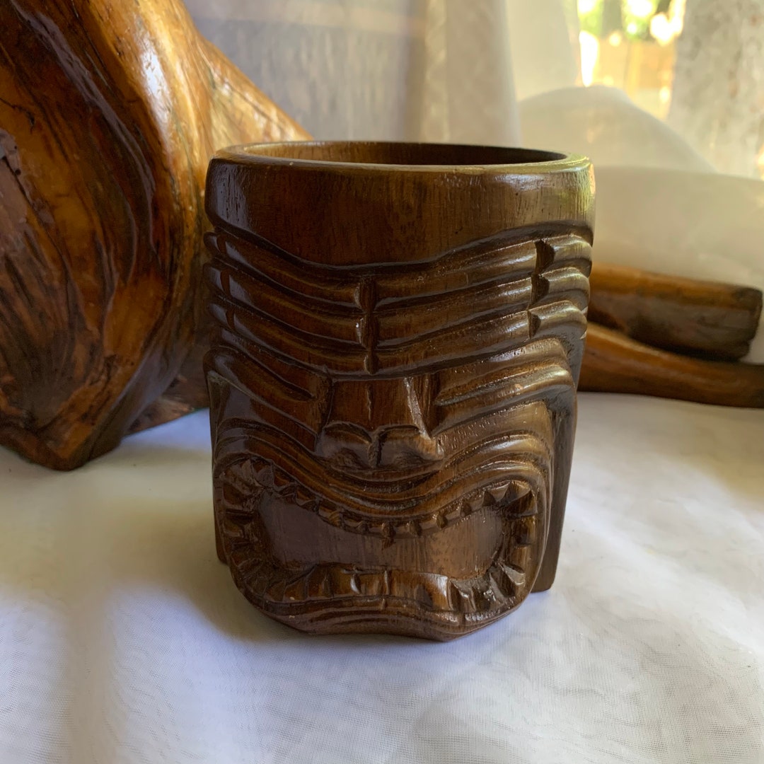 Vintage Hand Carved Teak Wood Tiki Mug/cup - Made in the Philippines - Etsy
