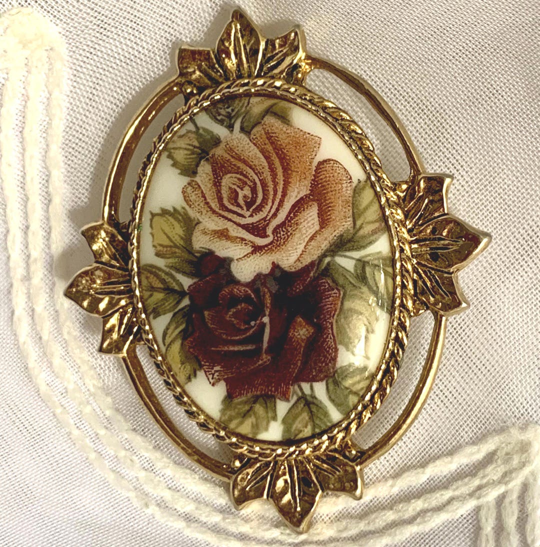 Vintage Coventry Gold Tone Floral/rose Cameo Brooch/pendant - Etsy