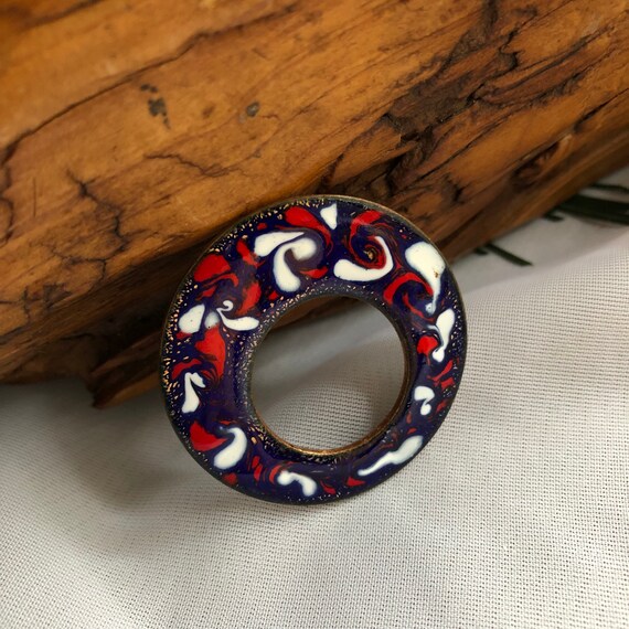 Vintage Enamel on Copper Round/circle Pin/brooch Blue White | Etsy