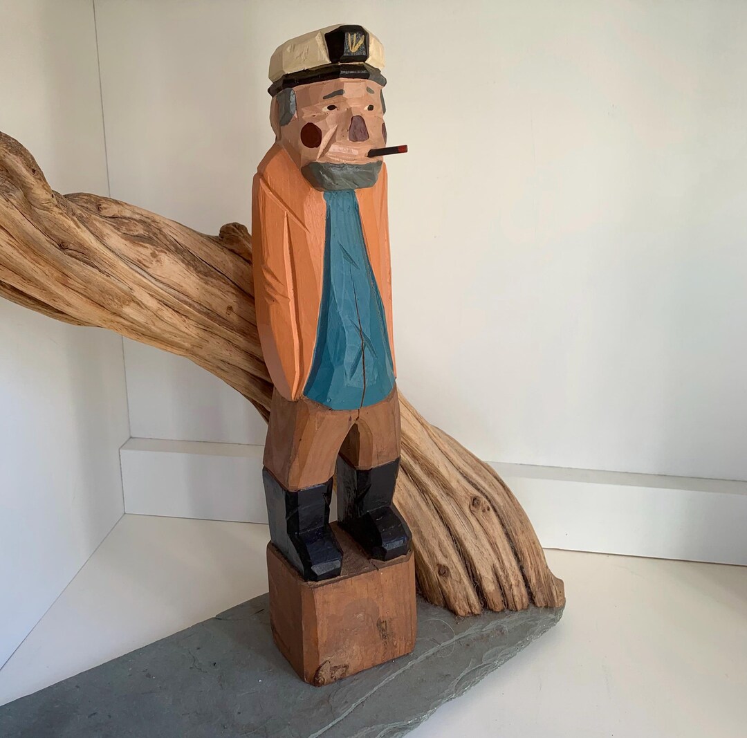 Vintage Hand Carved/painted Wooden Sea Captain/fisherman Statue ...