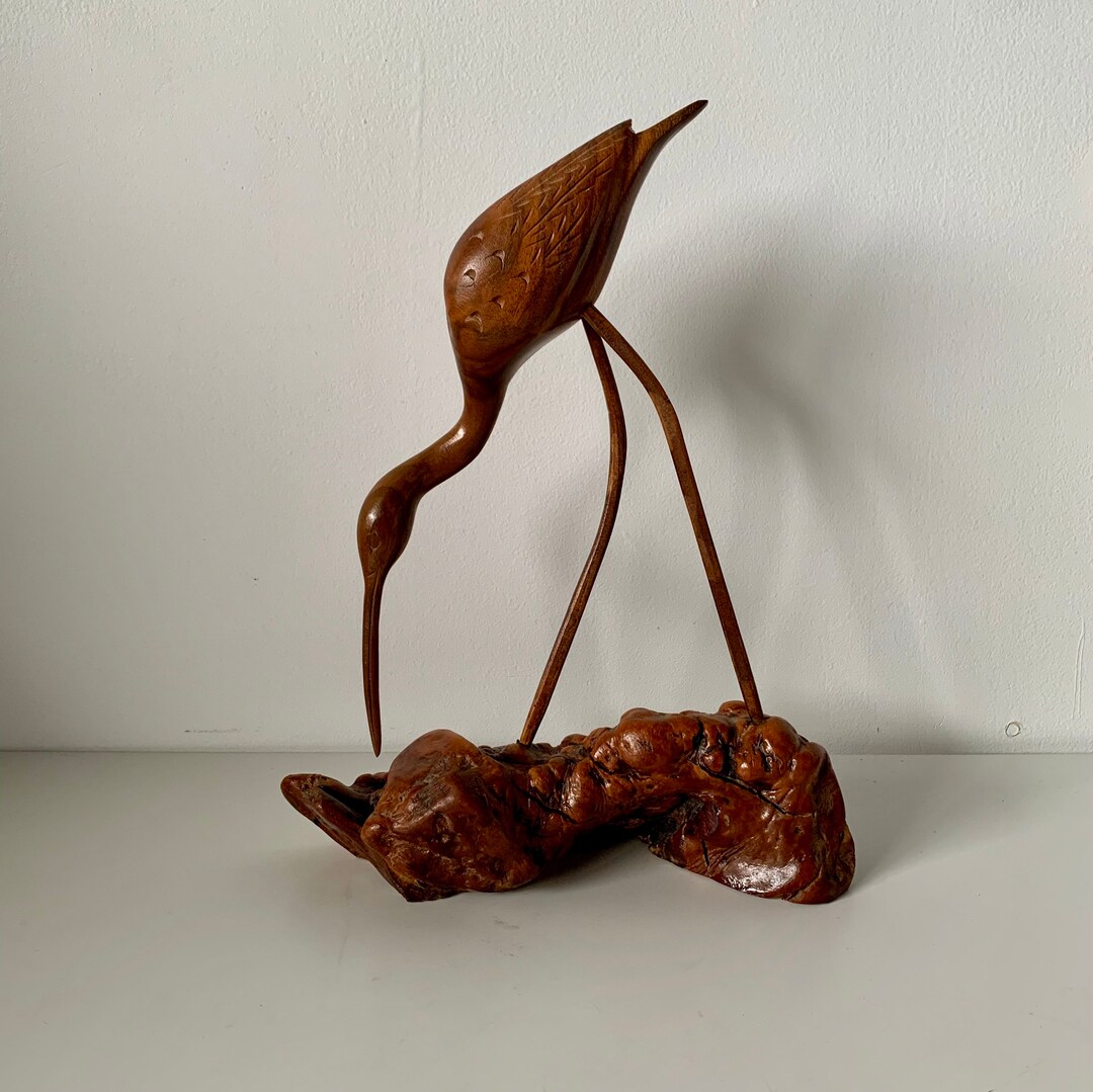 Vintage Mcm Hand Carved Wooden Shoreline/waterfowl Bird Statue ...