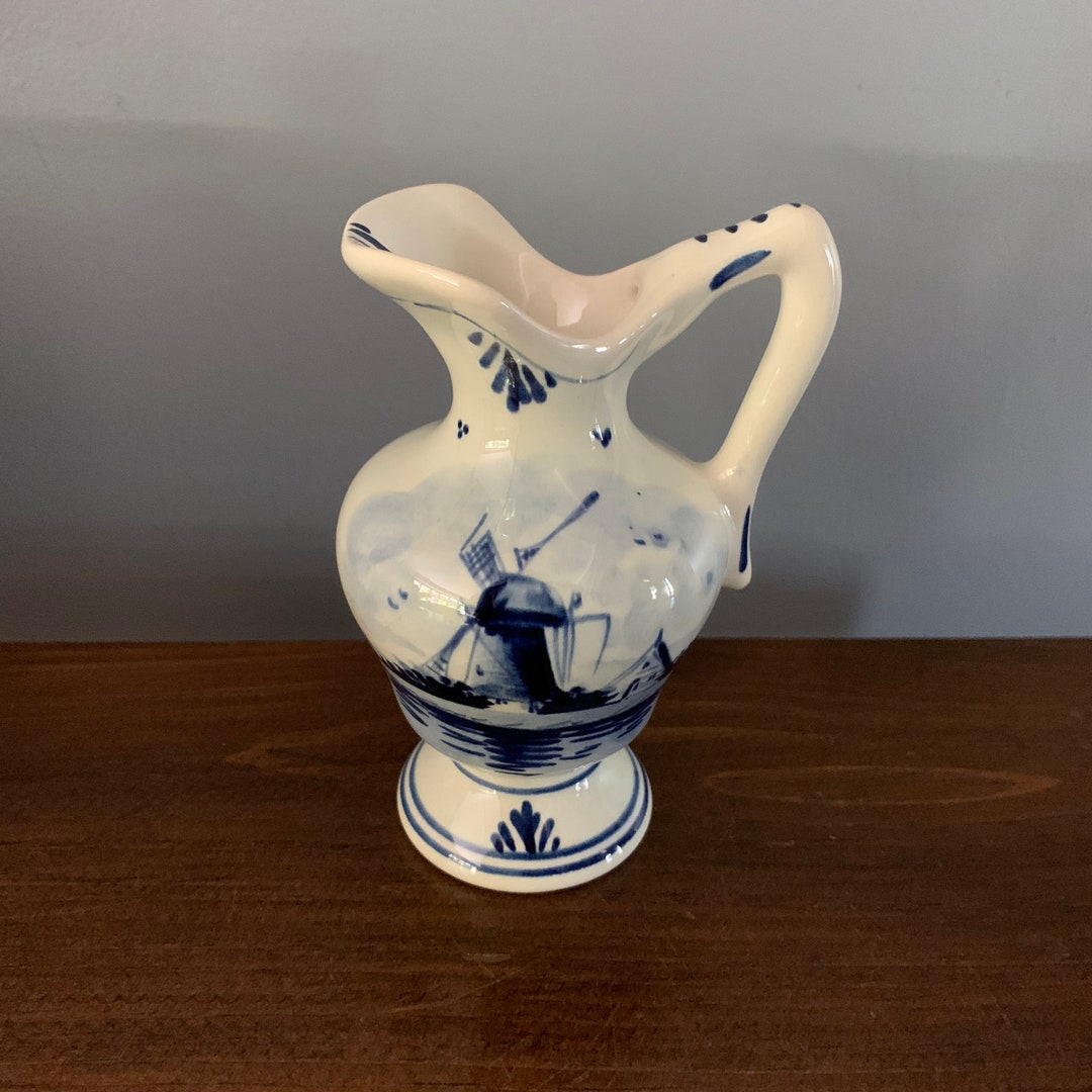 Vintage Delft Blue Holland Miniature Porcelain Pitcher With Windmill ...
