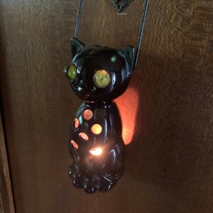 Vintage Mcm Inarco Japan Glazed Pottery Cat Candle Lantern With Marble ...