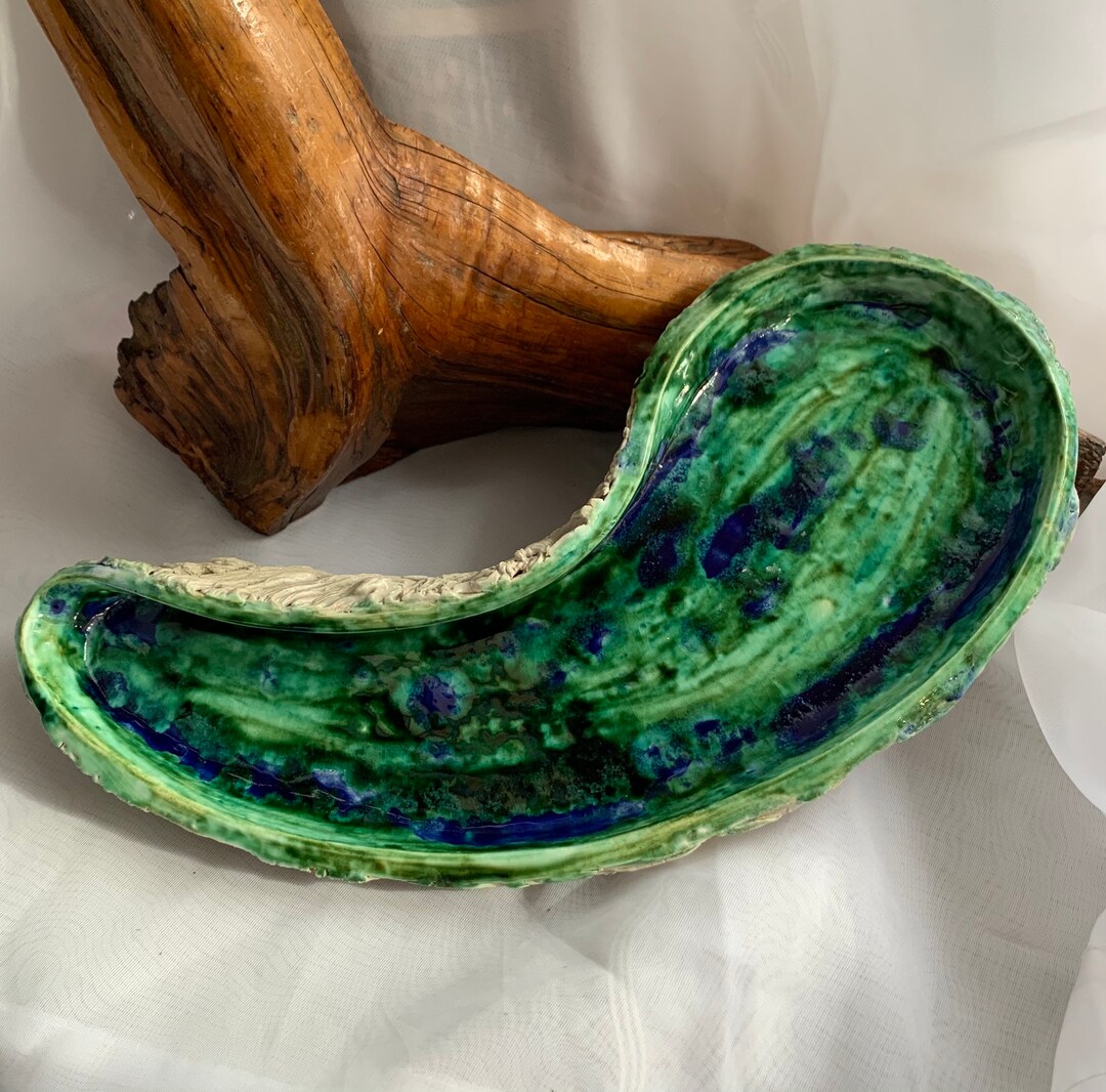 Vintage Studio Art/hand Built Pottery - Kidney Shaped Drip Glazed Dish ...