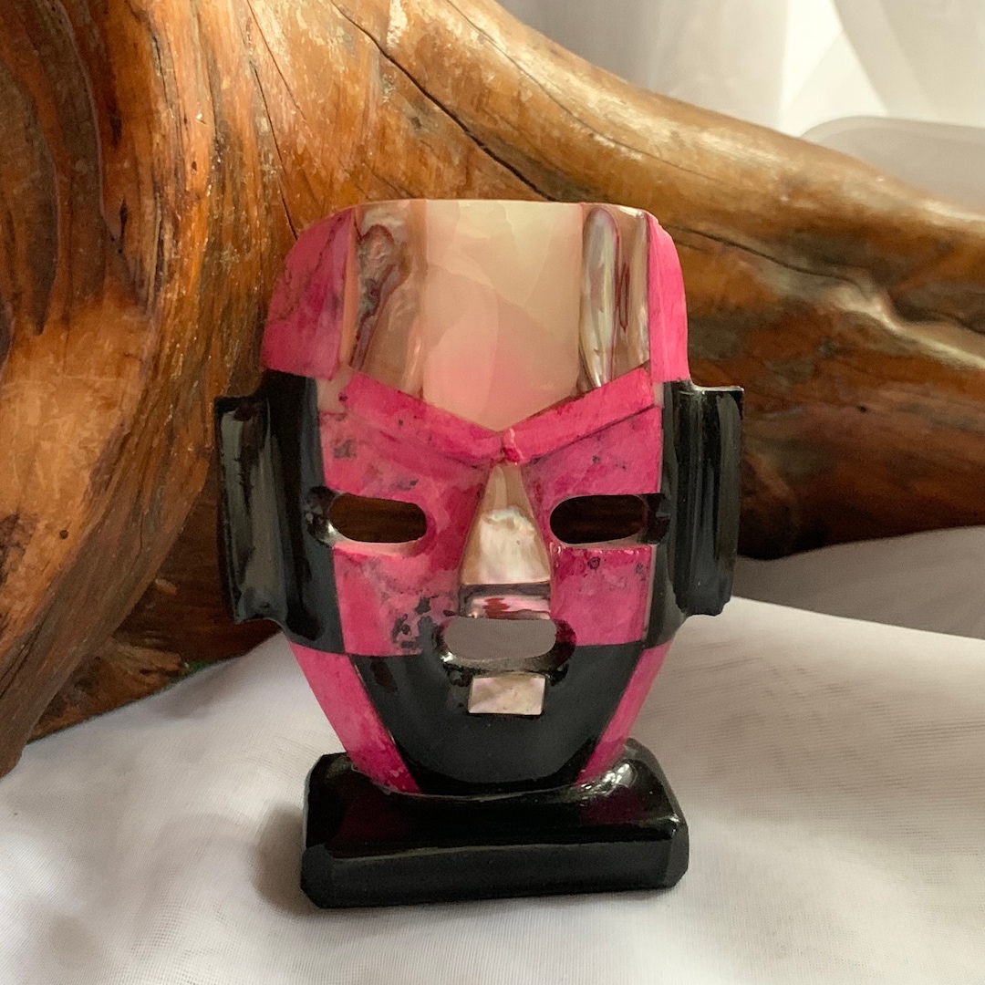 Vintage Mini/small Mayan Death Mask With Abalone Inlay - Made in Mexico ...