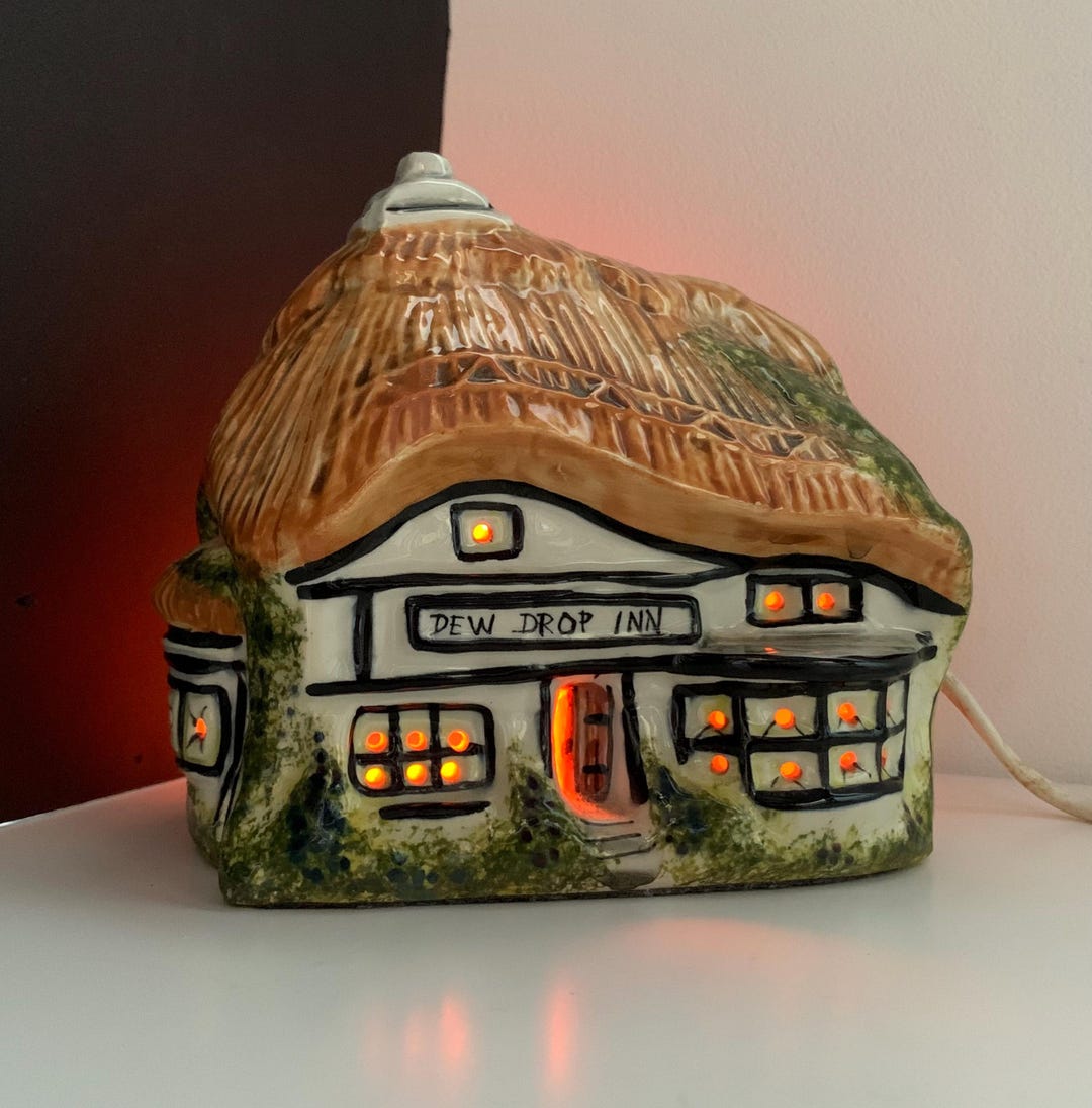 Vintage Illuminated Thatch Cottage Night Light/lamp - Van Hill Pottery ...