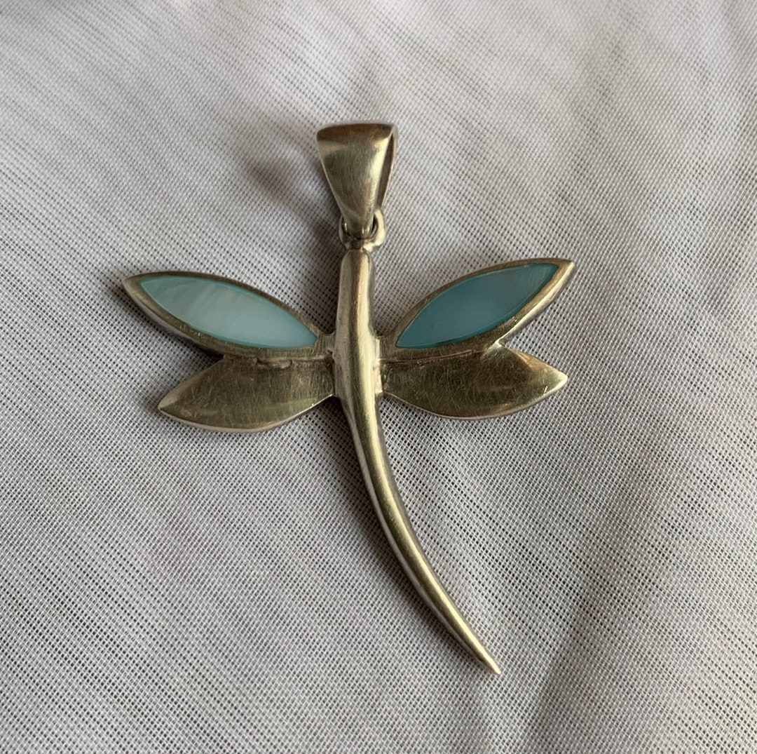 Vintage Silver 925 Shell Inlay Dragonfly Pendant - Etsy