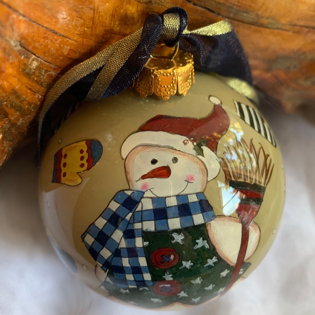 Vintage Reverse Painted/inside Painted Glass Tree Ornament Snowman - Etsy