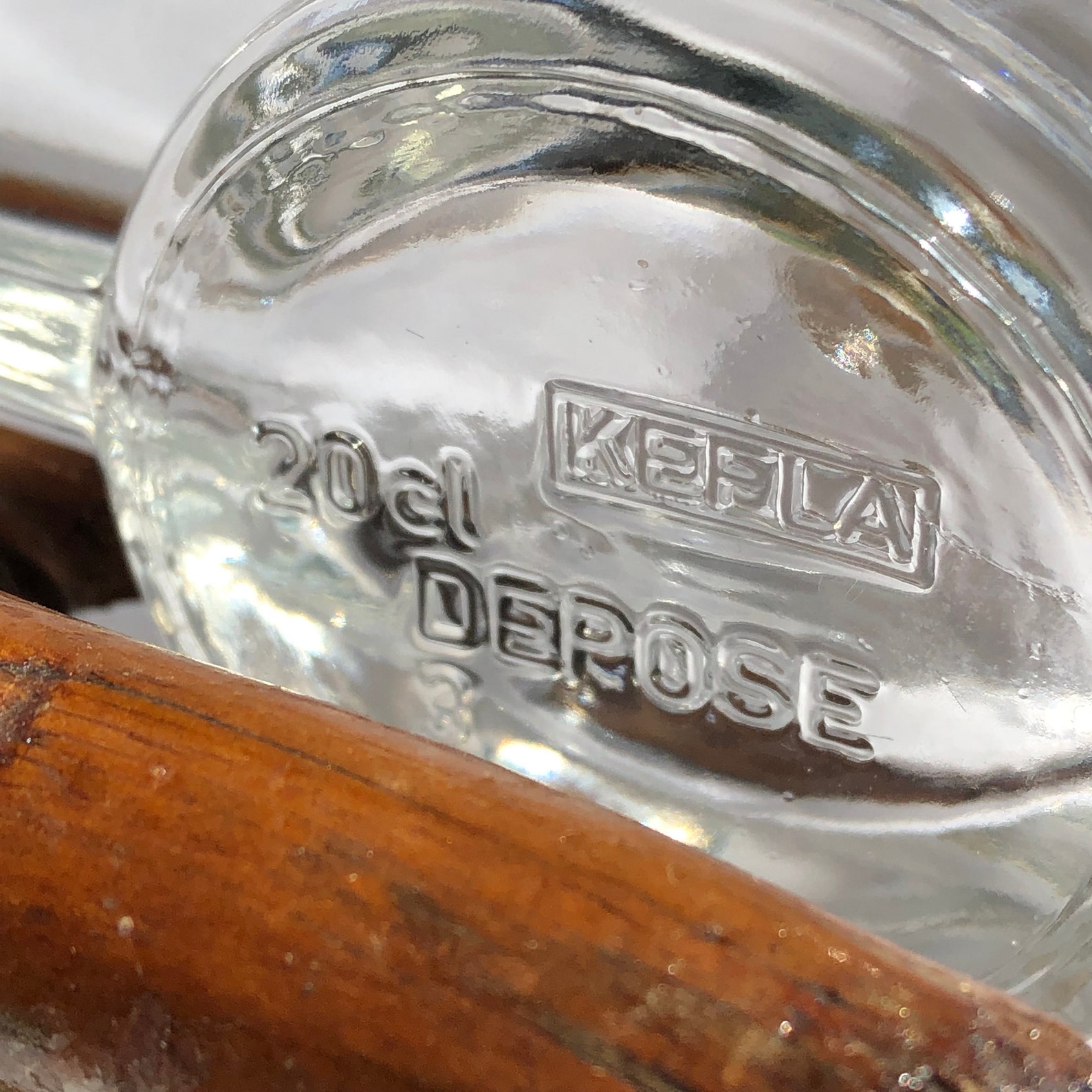 Vintage Clear Glass Depose Kefla Bottle With Wooden Stopper - Etsy