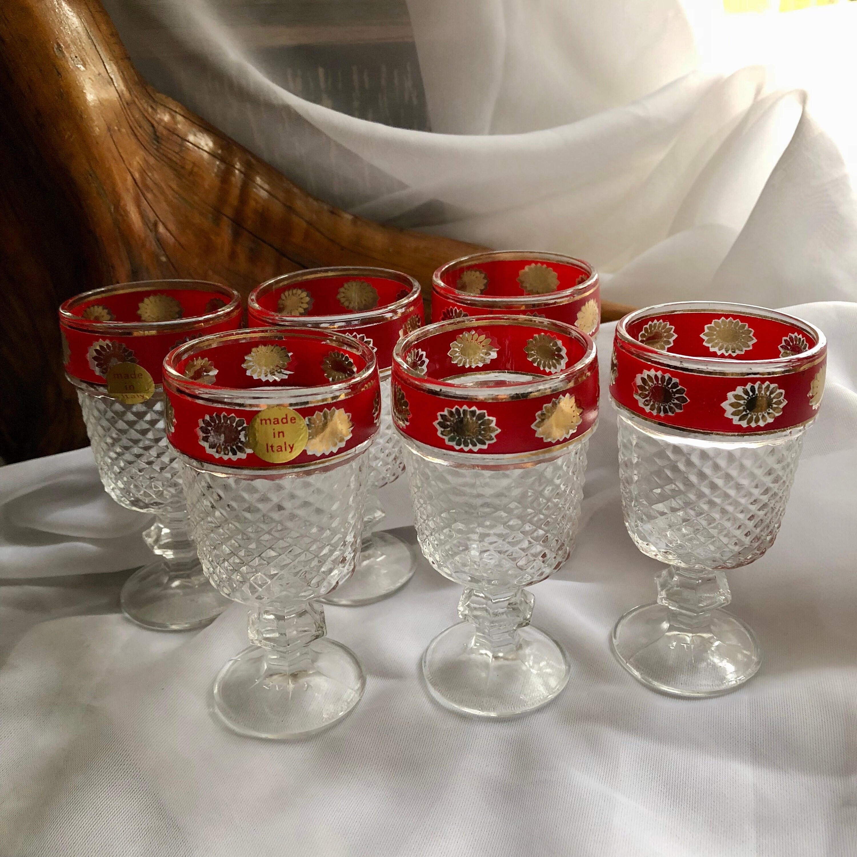 Vintage Stemmed Redcranberry Gold Gilt Sherryliqueurshot Etsy