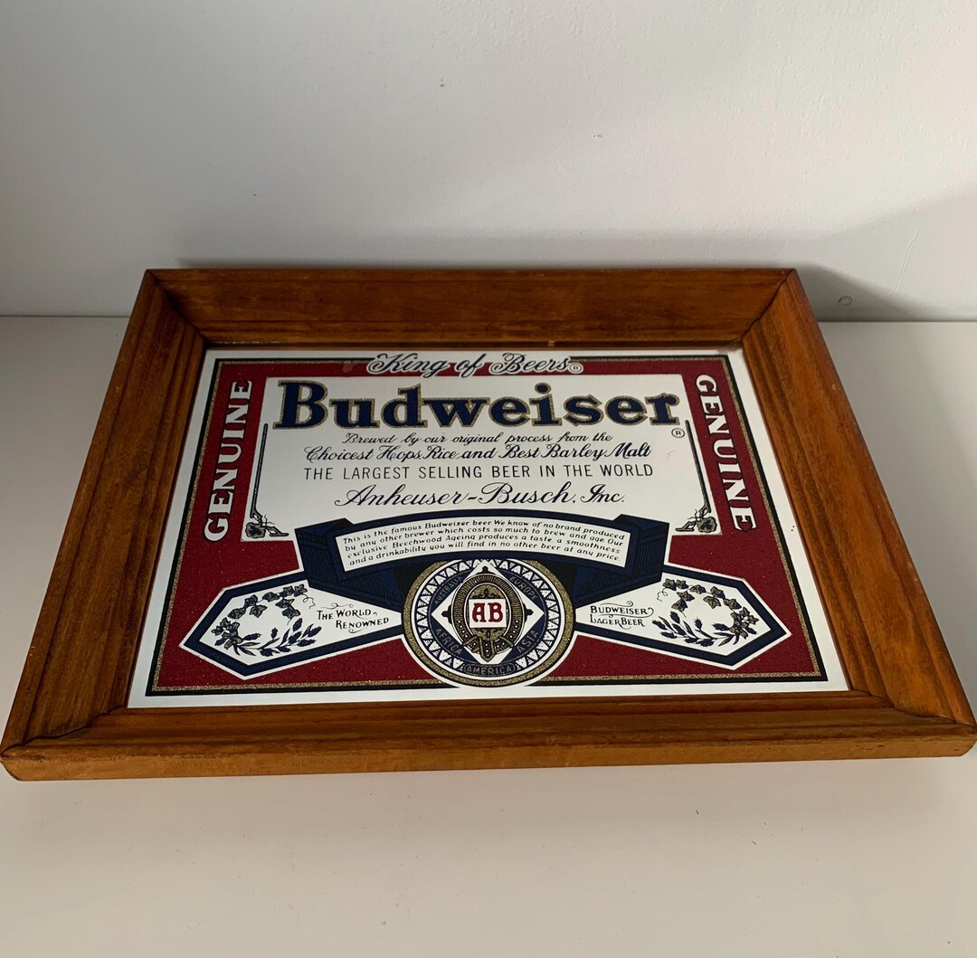 Vintage Wood Framed Glitter/sparkle Budweiser King of Beers Mirror ...