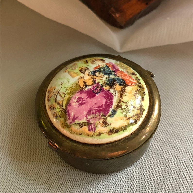 Vintage Hand Painted Porcelain/brass Hinged Purse Pill Box - Etsy