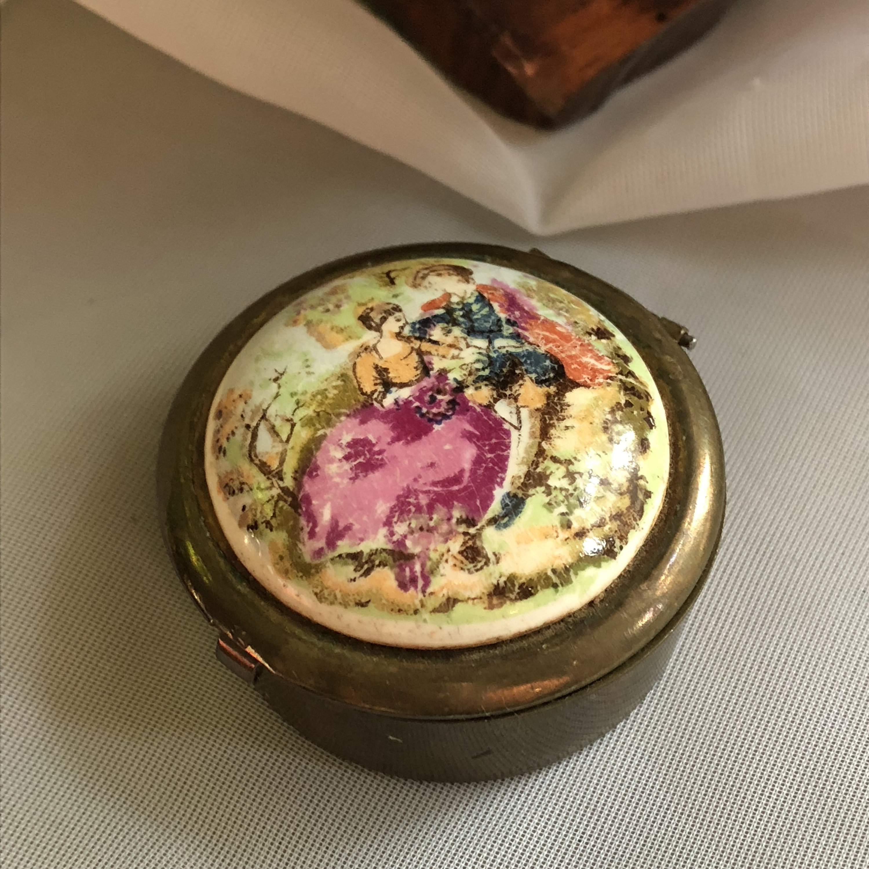 Vintage Hand Painted Porcelain/Brass Hinged Purse Pill Box | Etsy