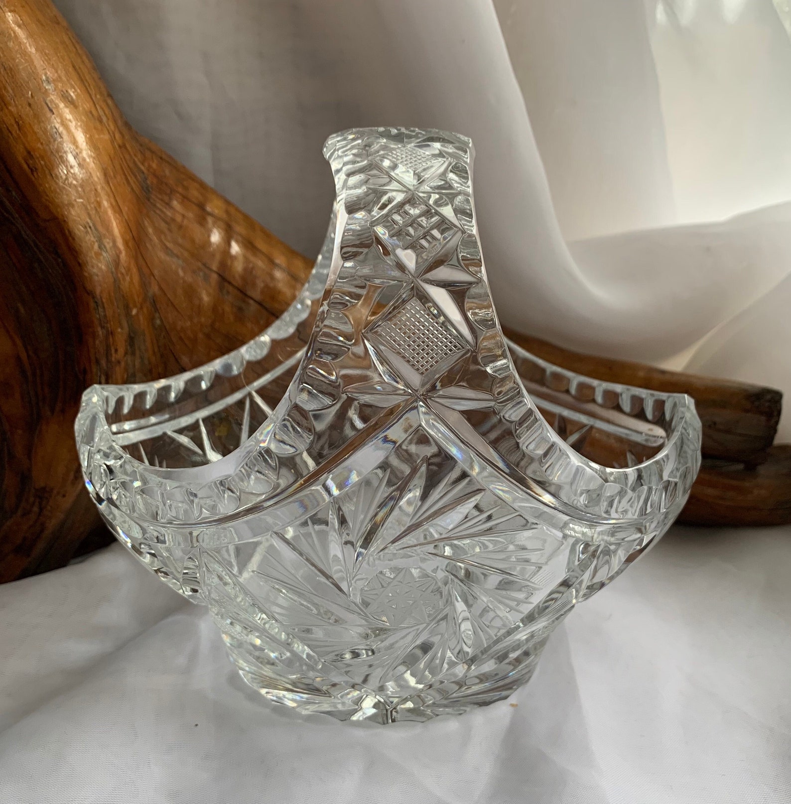 Vintage Hand Cut Lead Crystal Glass Basket Candy Dish/bowl - Etsy