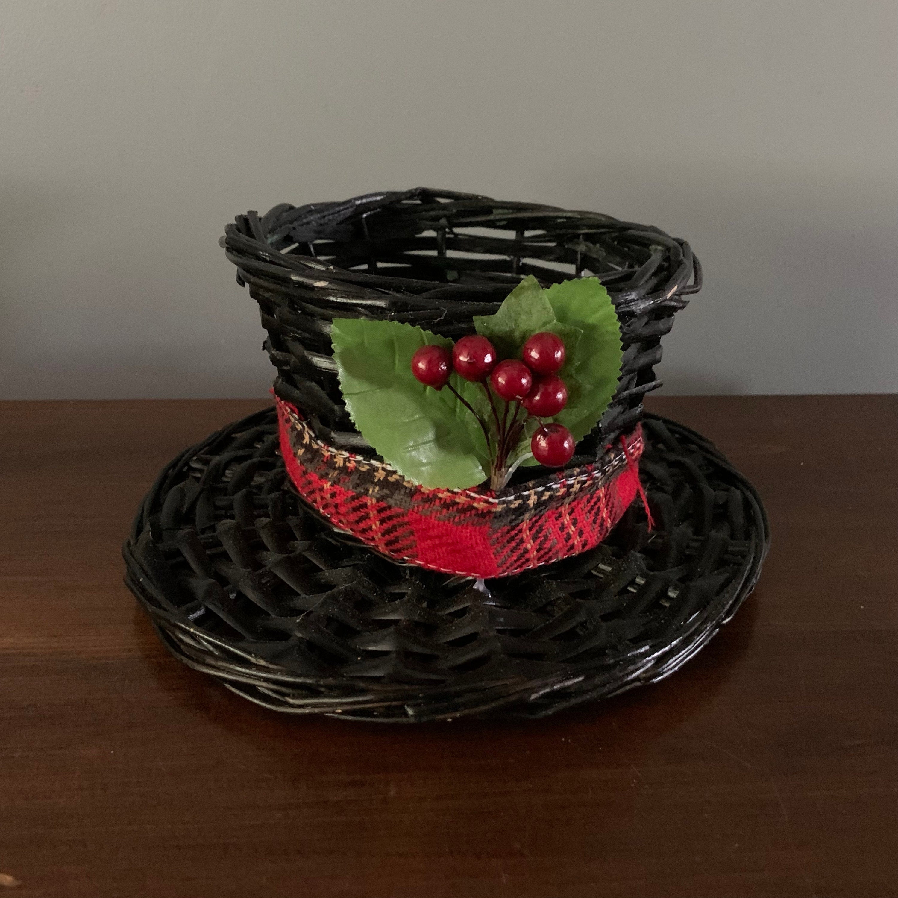 Vintage Black Wicker Snowman's Top Hat Plant Holder | Etsy