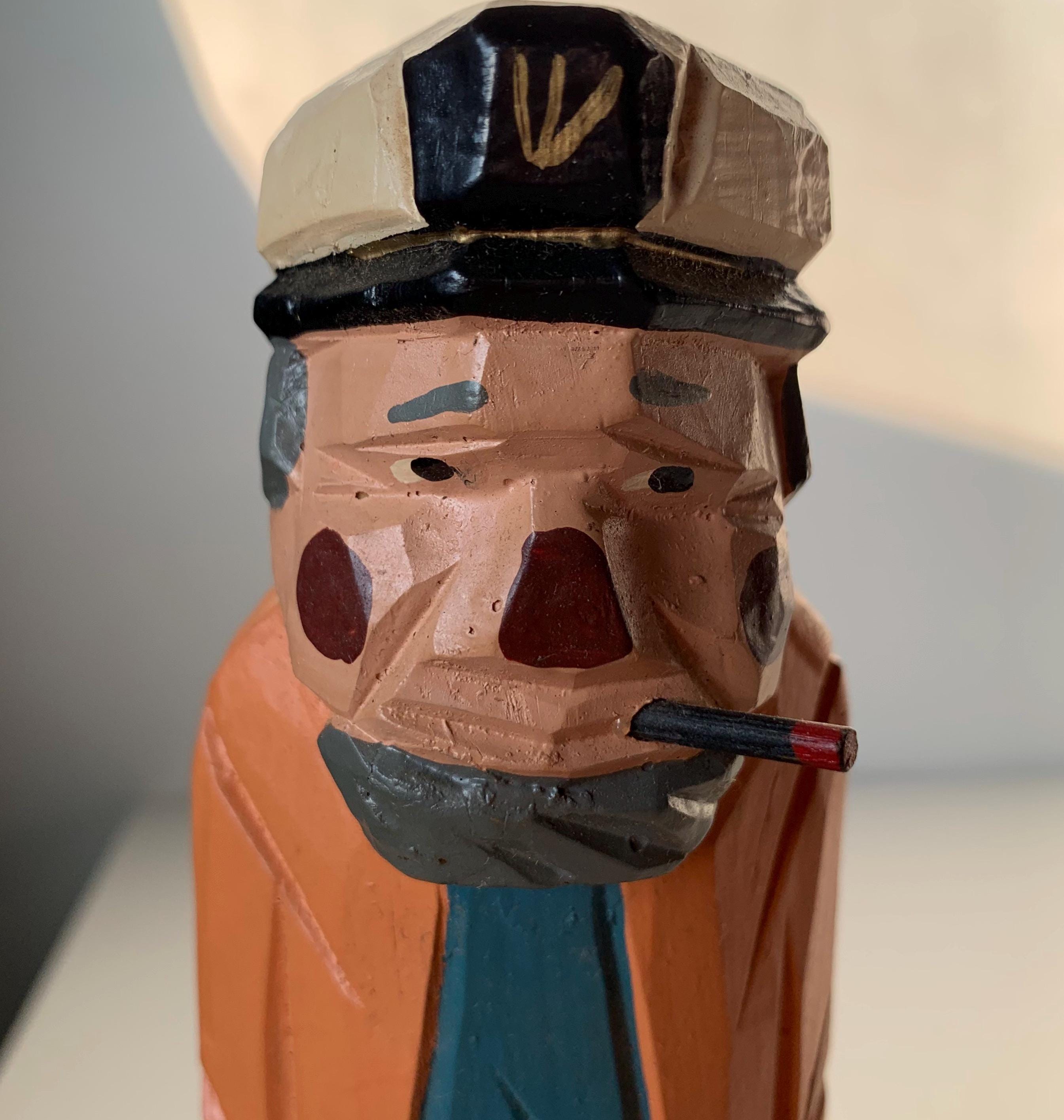 Vintage Hand Carved/painted Wooden Sea Captain/fisherman Statue ...